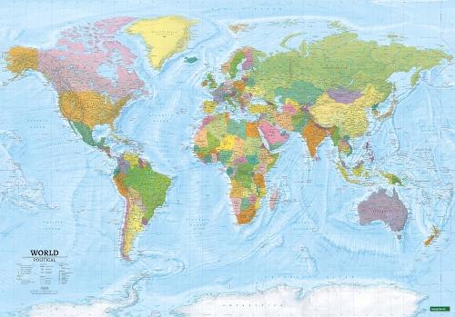 World Map, political - Physical, English, Poster Map by Freytag-Berndt ...