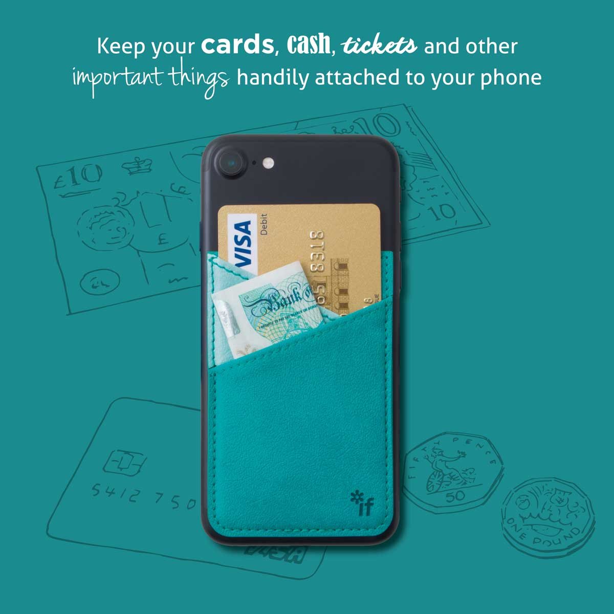 Bookaroo Phone Pocket - Turquoise | Waterstones