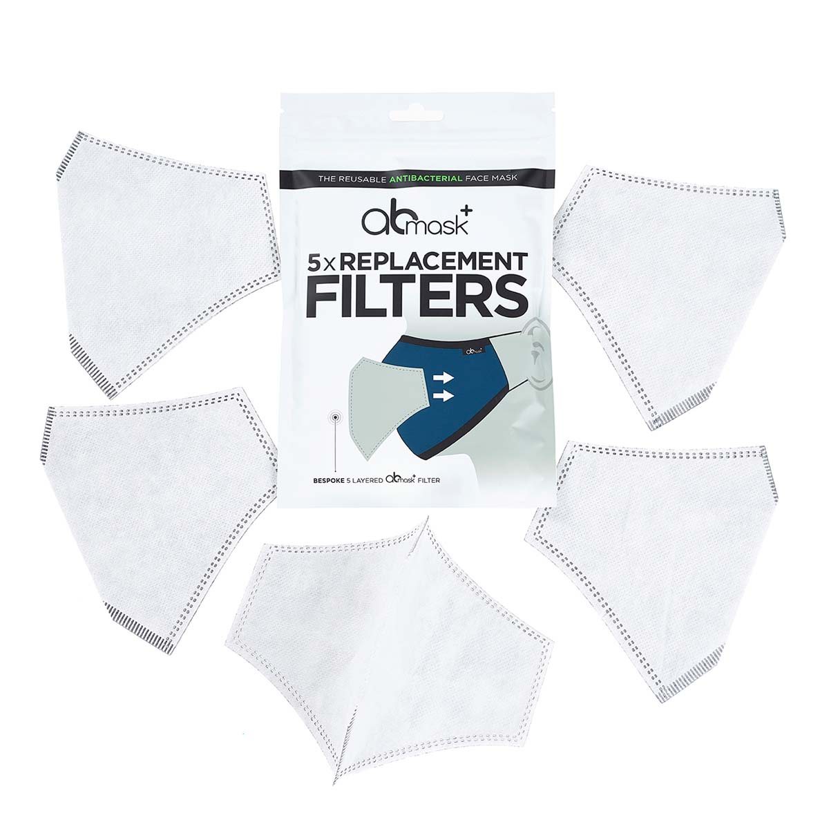 Antibacterial face mask replacement filters pack of 5 | Waterstones