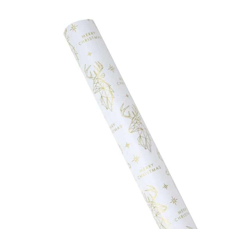 Gold And White Geo Stags 3M Roll Wrap | Waterstones
