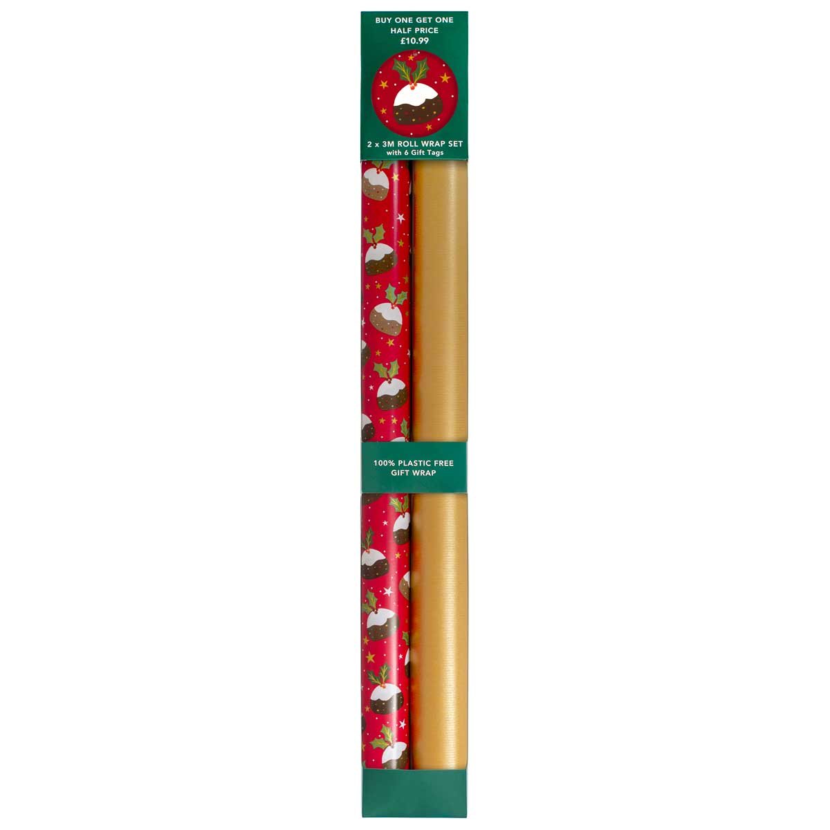 Puddings On Red Rollwrap Pack X2 3M Rollwraps & 6 Gift Tags | Waterstones