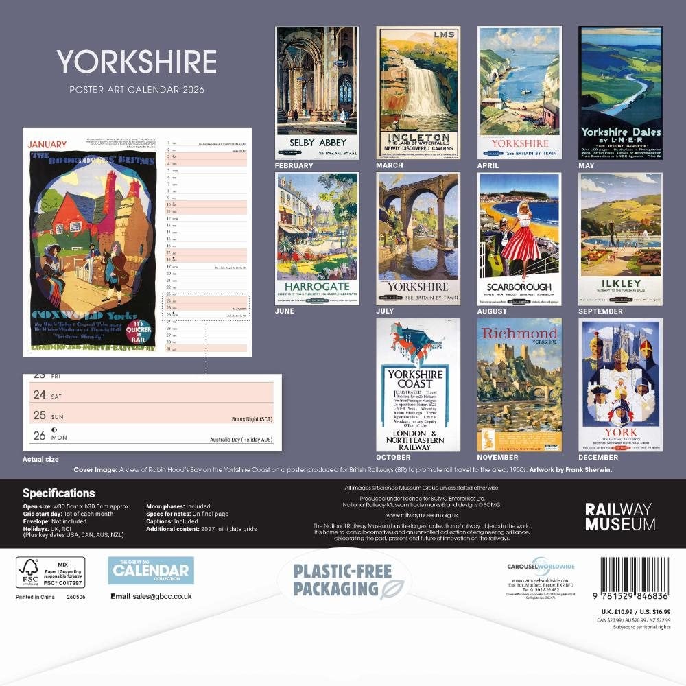Yorkshire Poster Art Nrm Wiro Wall Calendar 2026 | Waterstones