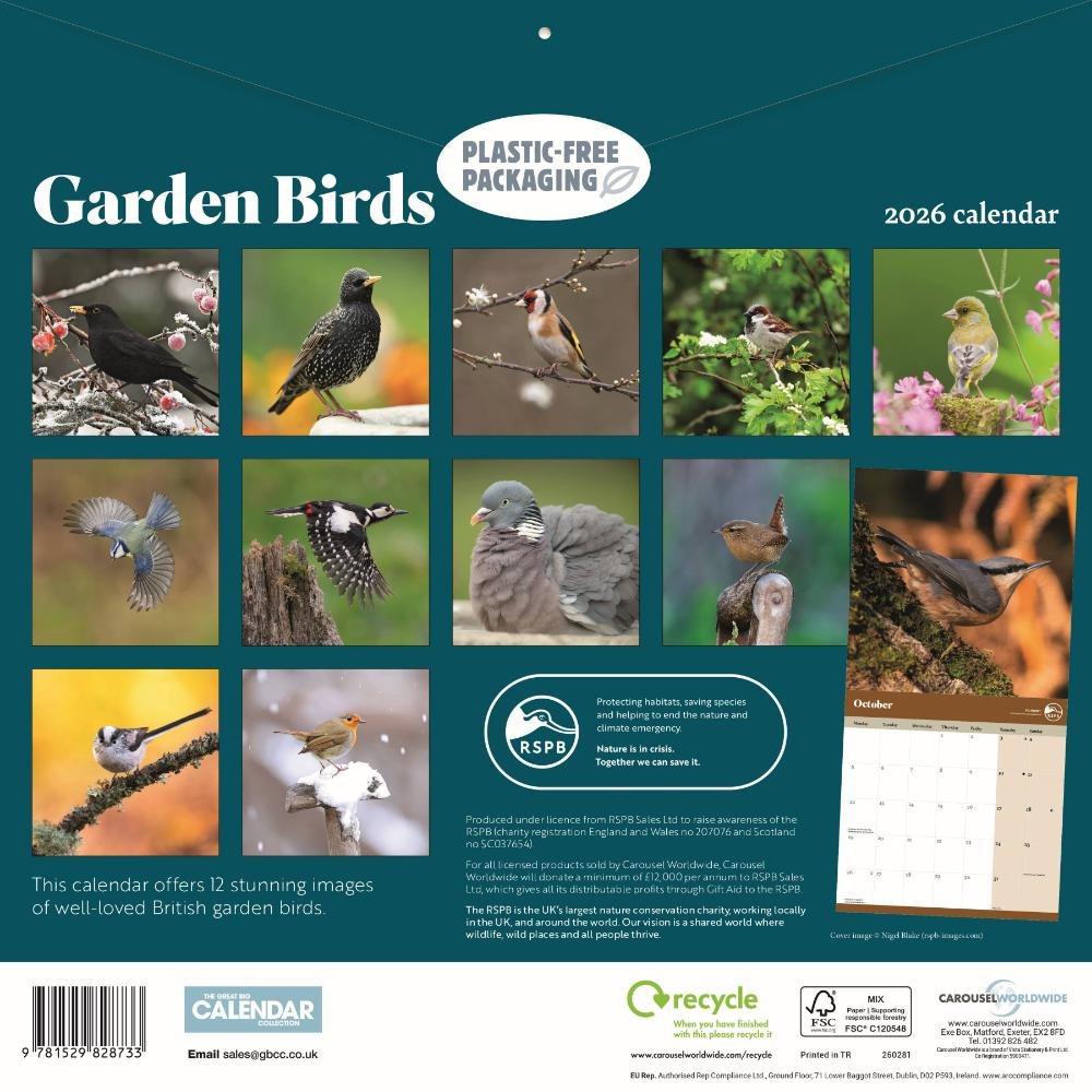 2026 Rspb Garden Birds Wall Calendar | Waterstones