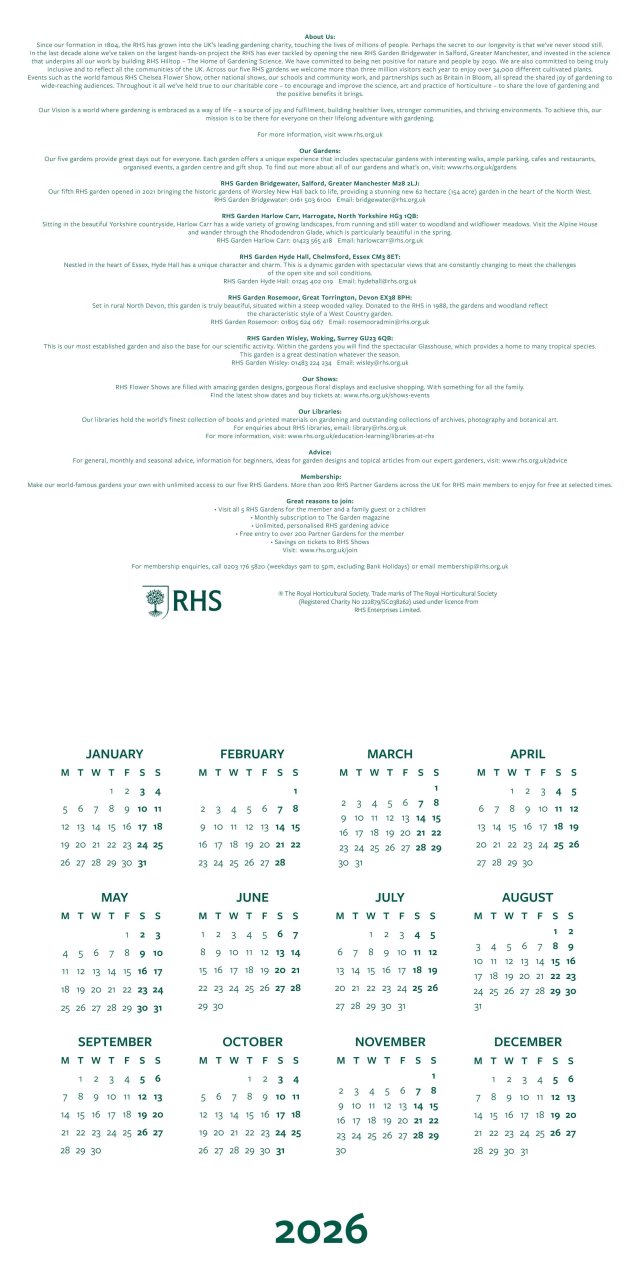 2026 Rhs Wall Calendar | Waterstones