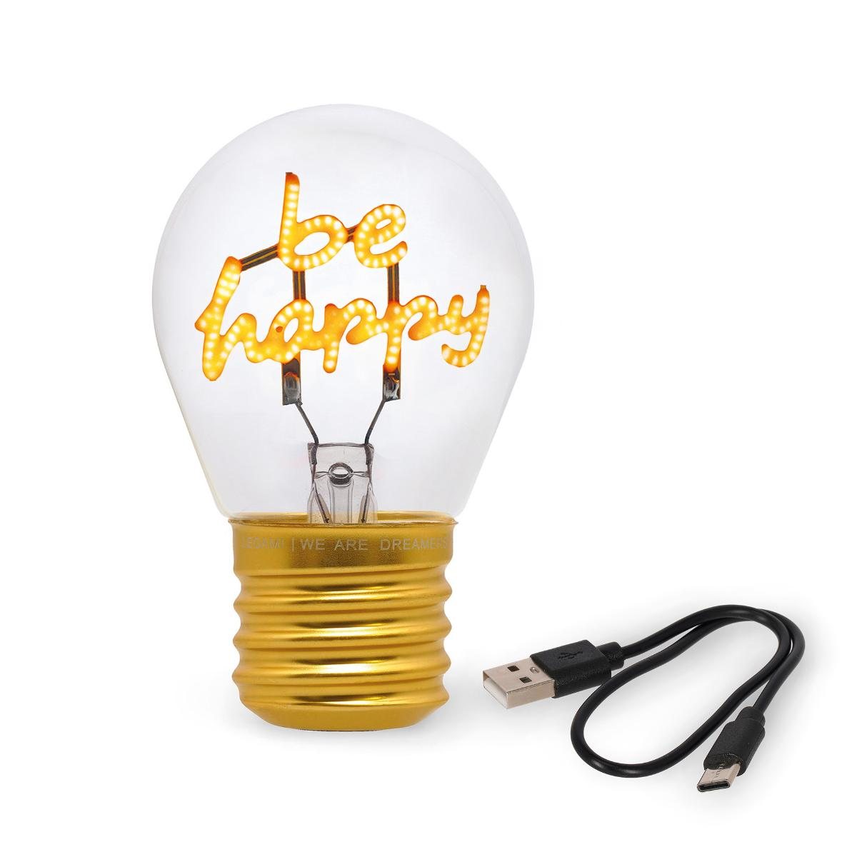 Light Bulb Table Lamp - Be Happy | Waterstones