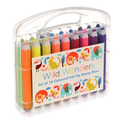18 Coloured Felt Tip Stamp Pens - Wild Wonders | Waterstones