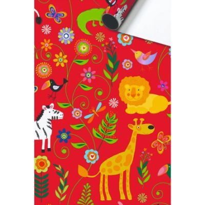 Red Jungle Animals 2M Roll Wrap | Waterstones