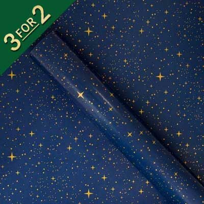 Navy With Gold Stars 3M Roll Wrap | Waterstones
